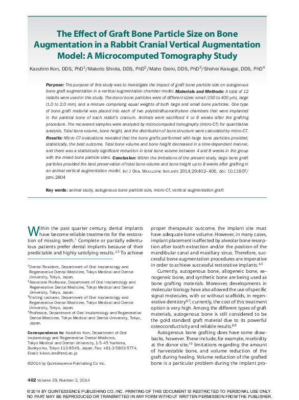 (PDF) The effect of graft bone particle size on bone augmentation in a ...