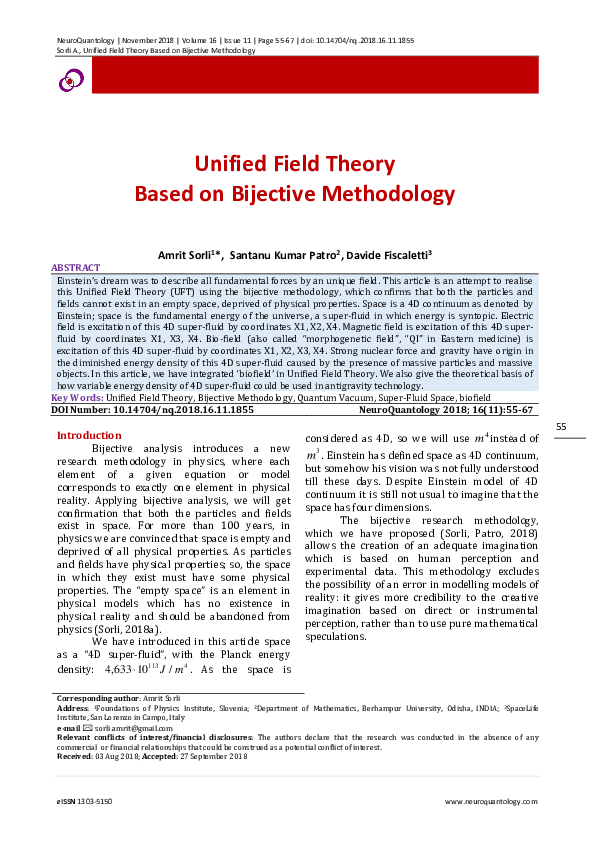 (PDF) Unified Field Theory Based on Bijective Methodology