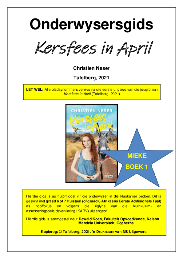 (PDF) Onderwysersgids: Kersfees in April deur Christien Neser