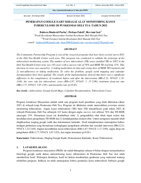 (PDF) Penerapan Google Eart Sebagai Alat Monitoring Kasus Tuberculosis ...