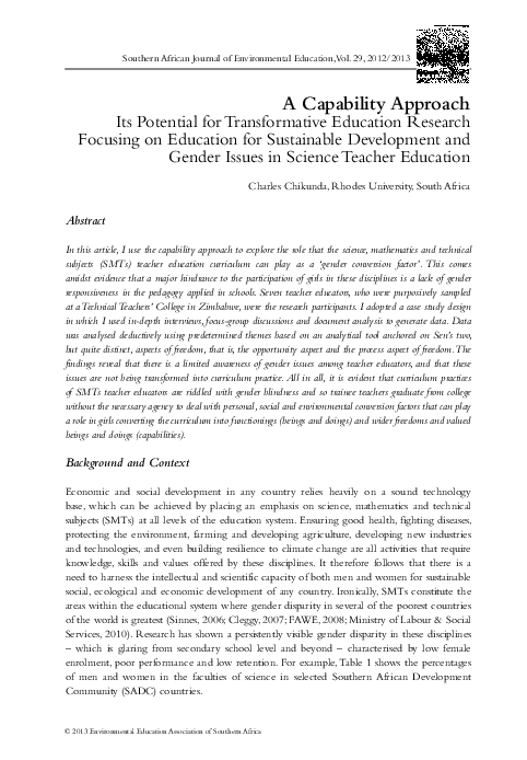 Pdf A Capability Approach Its Potential For Transformative Education
