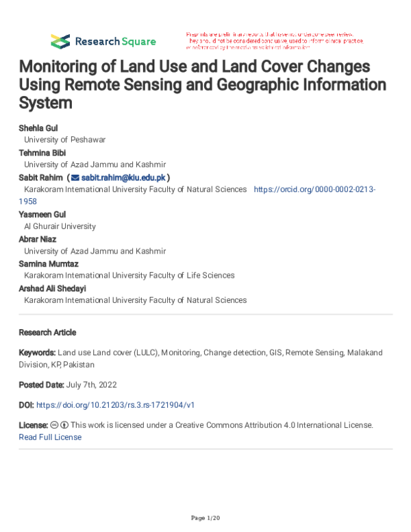 (PDF) Monitoring of Land Use and Land Cover Changes Using Remote Sensing and Geographic ...