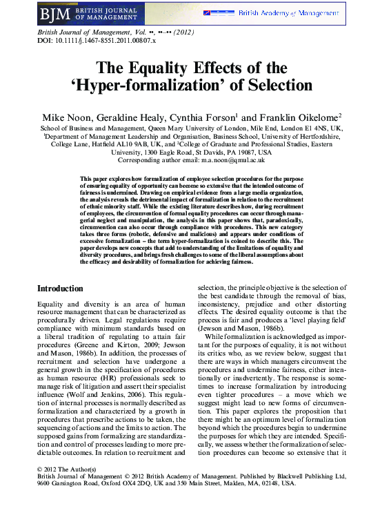 (PDF) The Equality Effects of the ‘Hyper-formalization’ of Selection