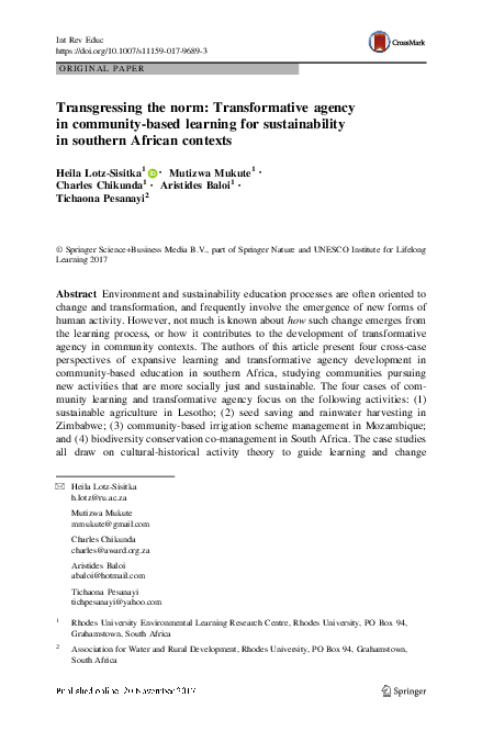 (PDF) Transgressing the norm: Transformative agency in community-based learning for ...
