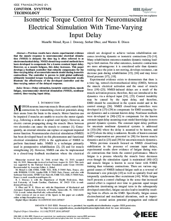 (PDF) Isometric Torque Control for Neuromuscular Electrical Stimulation ...