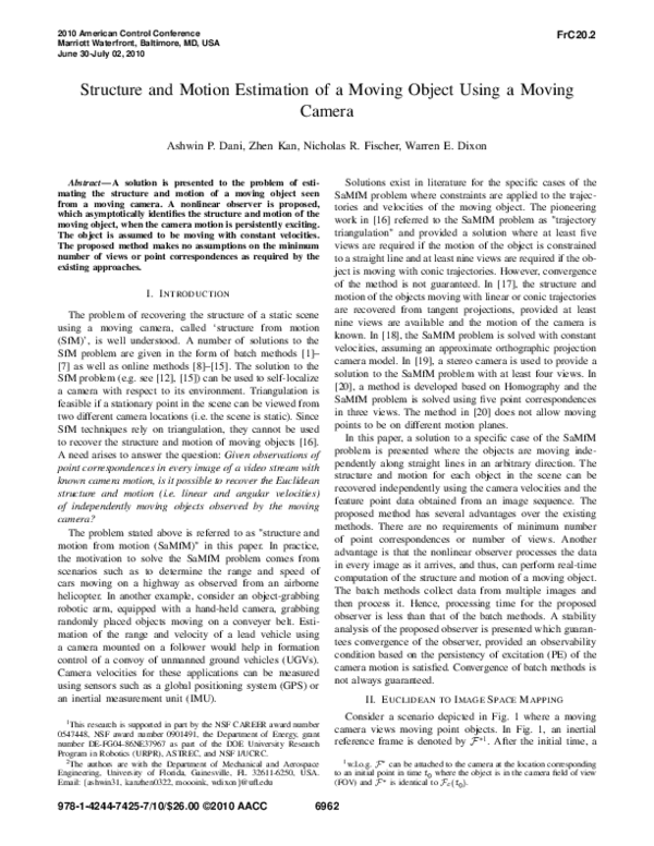 (PDF) Structure and motion estimation of a moving object using a moving ...