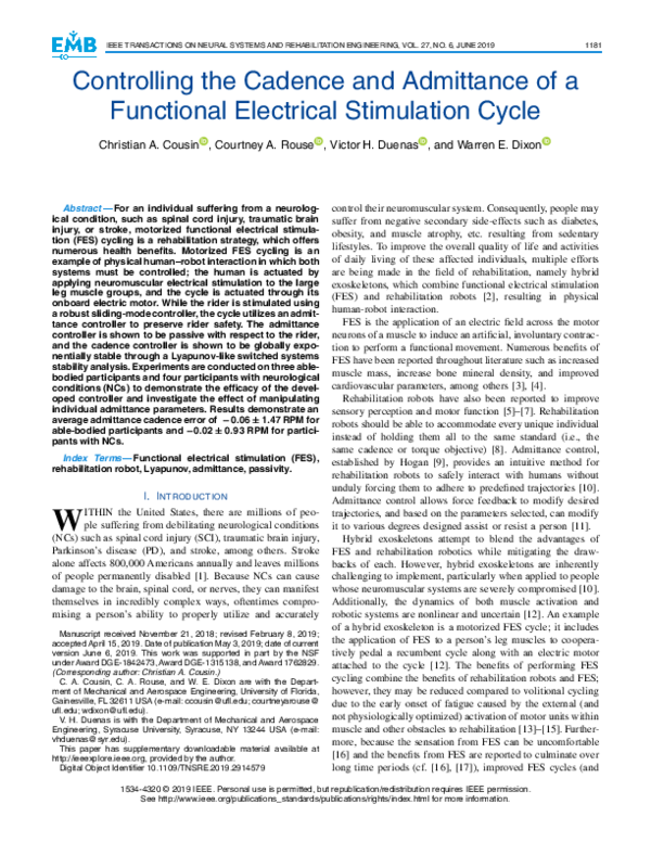 (PDF) Controlling the Cadence and Admittance of a Functional Electrical ...