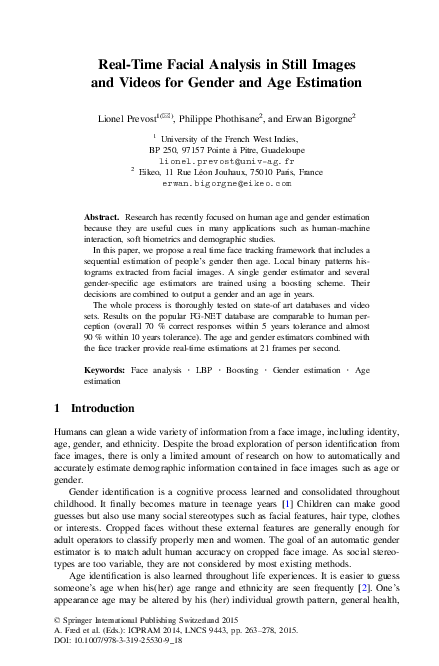 (PDF) Real-Time Facial Analysis in Still Images and Videos for Gender and Age Estimation