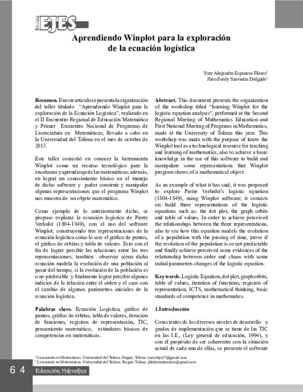(PDF) Aprendiendo Winplot para la exploración de la ecuación logística