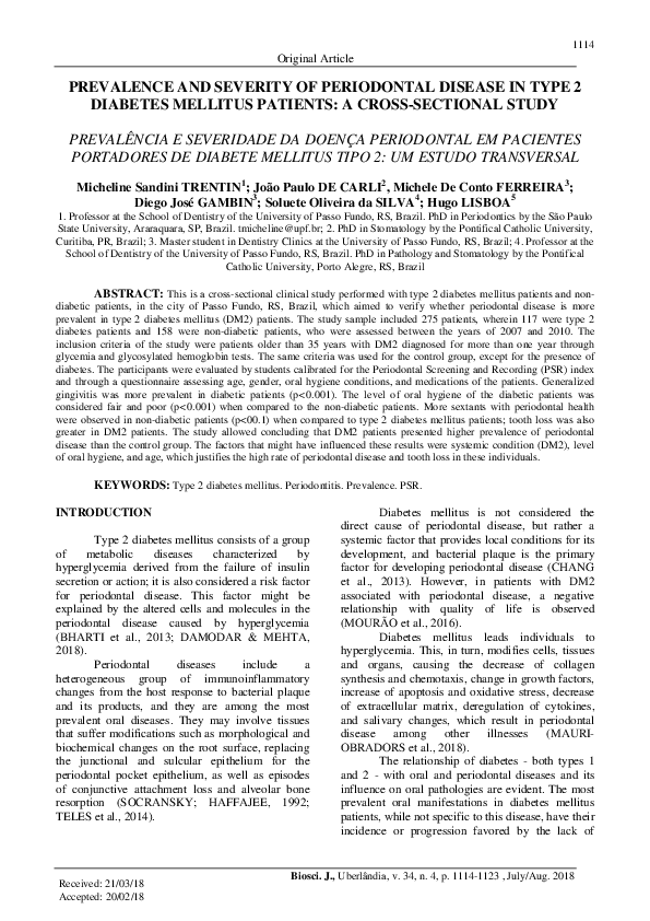 (PDF) Prevalence and severity of periodontal disease in type 2 diabetes ...