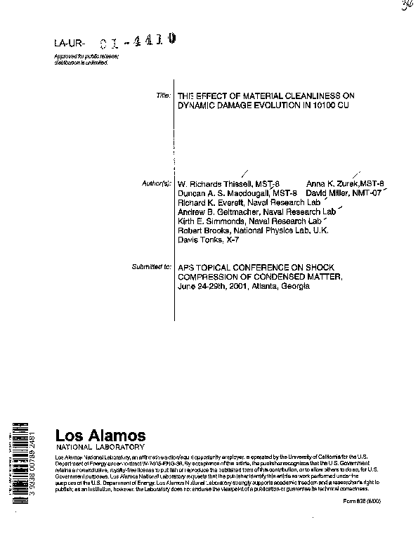 (PDF) The Effect of Material Cleanliness on Dynamic Damage Evolution in ...