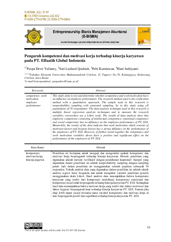 (PDF) Pengaruh kompetensi dan motivasi kerja terhadap kinerja karyawan pada PT. Elfaatih Global ...