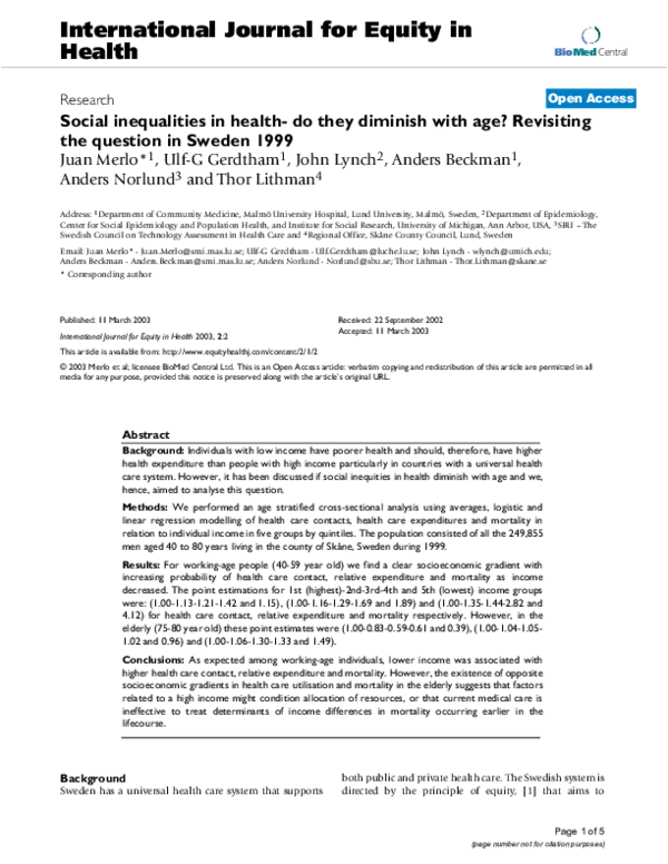 (PDF) Social inequalities in health- do they diminish with age ...