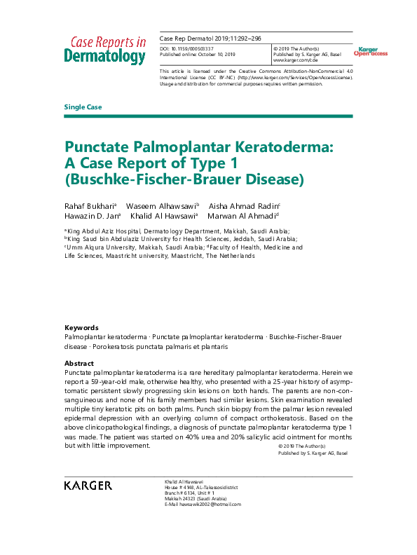(PDF) Punctate Palmoplantar Keratoderma: A Case Report and Literature ...
