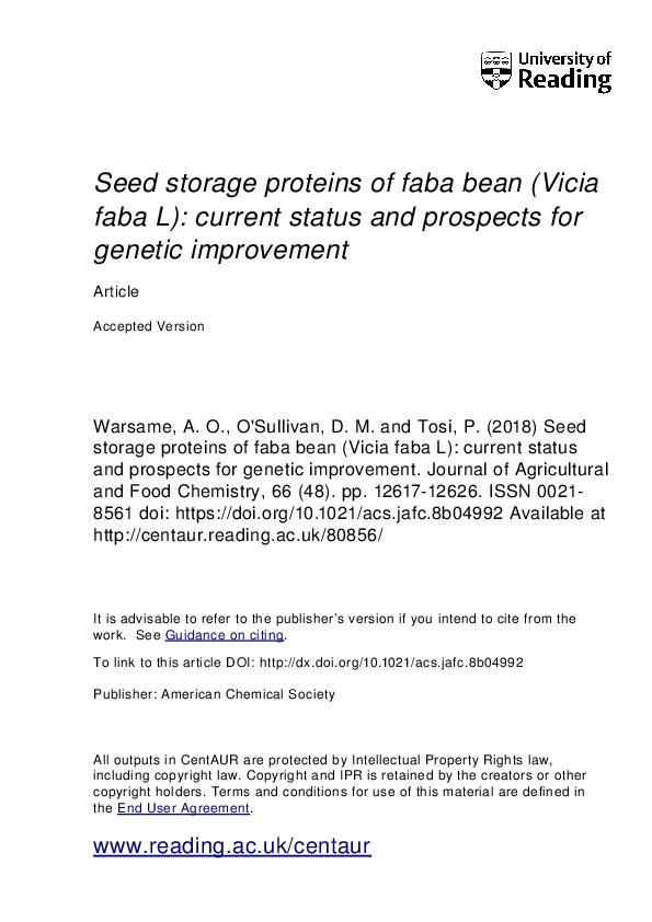 (PDF) Seed Storage Proteins of Faba Bean (Vicia faba L): Current Status and Prospects for ...