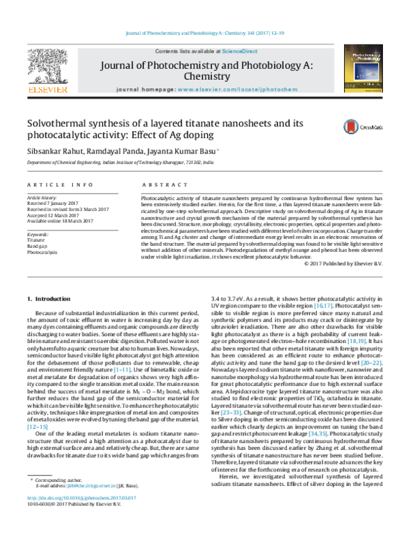 Pdf Solvothermal Synthesis Of A Layered Titanate Nanosheets And Its Photocatalytic Activity