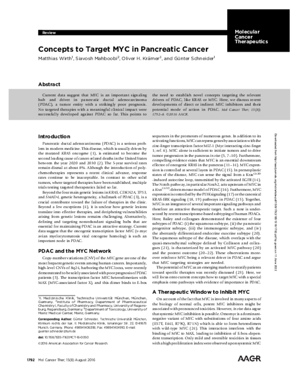 (PDF) Concepts to Target MYC in Pancreatic Cancer