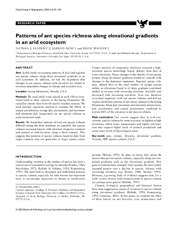 (PDF) Patterns of ant species richness along elevational gradients in an arid ecosystem