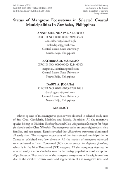 (PDF) Status of Mangrove Ecosystems in Selected Coastal Municipalities ...