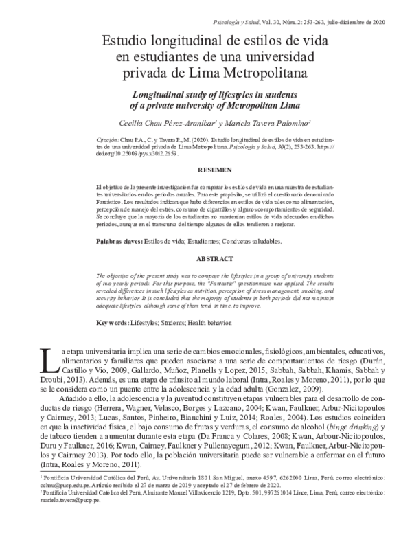 (PDF) Estudio longitudinal de estilos de vida en estudiantes de una ...