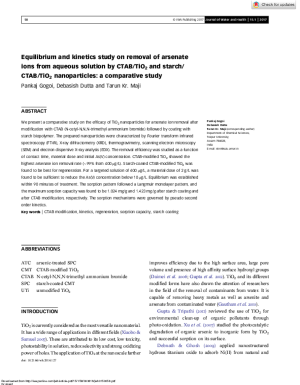 (PDF) Equilibrium and kinetics study on removal of arsenate ions from ...