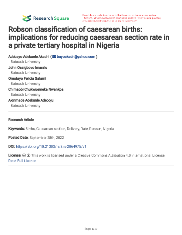 (PDF) Robson classification of caesarean births: implications for ...