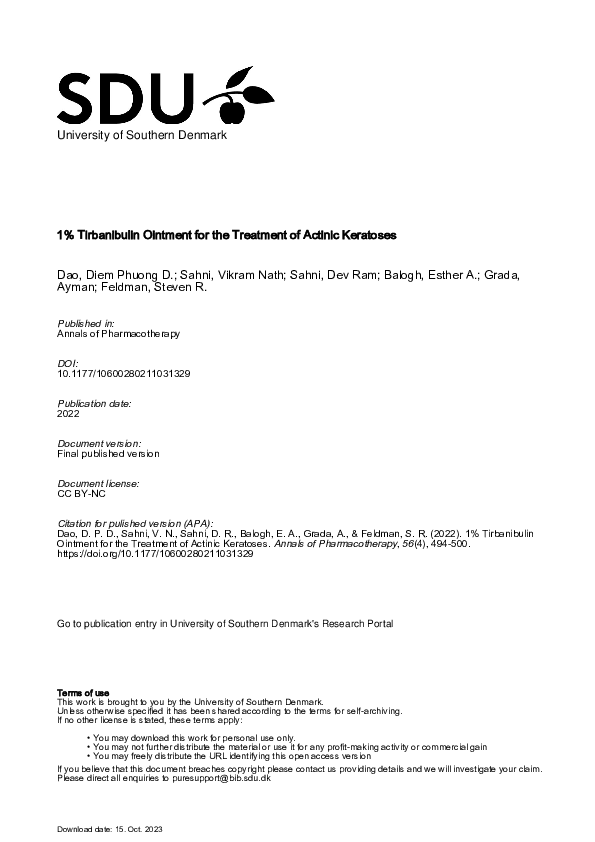 Pdf 1 Tirbanibulin Ointment For The Treatment Of Actinic Keratoses