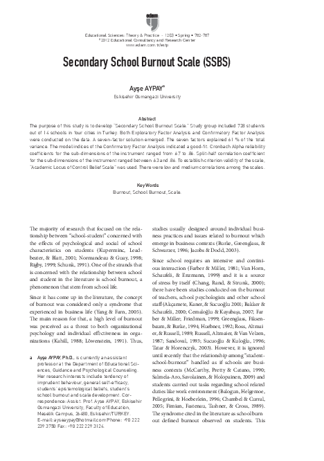 (PDF) Secondary School Burnout Scale (SSBS)