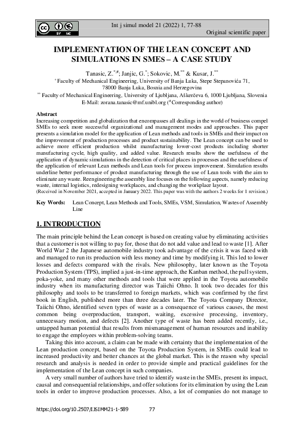 (PDF) Implementation of the Lean Concept and Simulations in SMEs – a Case Study