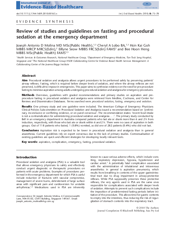 (PDF) Review of studies and guidelines on fasting and procedural ...
