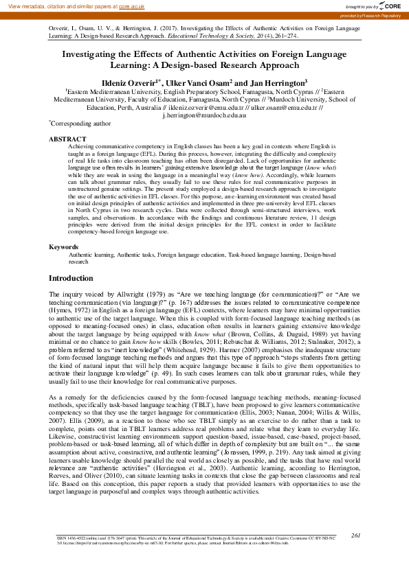 (PDF) Investigating the Effects of Authentic Activities on Foreign Language Learning: A Design ...