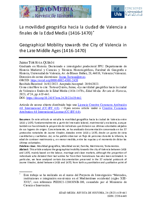 (PDF) La movilidad geográfica hacia la ciudad de Valencia a finales de ...