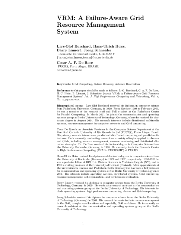 (PDF) VRM: a failure-aware Grid resource management system