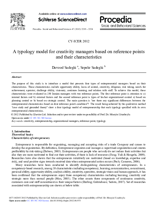 (PDF) A Typology Model for Creativity Managers Based on Reference ...