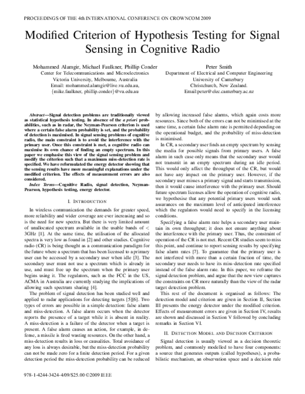 (PDF) Modified criterion of hypothesis testing for signal sensing in ...
