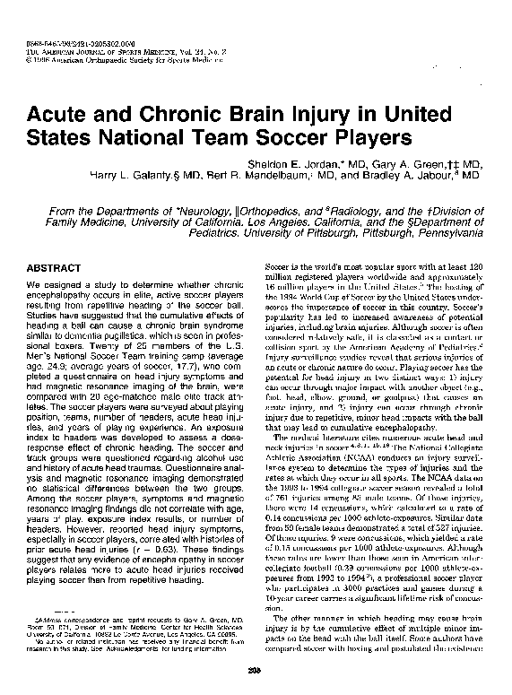 (PDF) Acute and Chronic Brain Injury in United States National Team ...