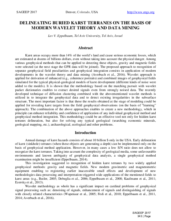 (PDF) DELINEATING BURIED KARST TERRANES ON THE BASIS OF MODERN WAVELET THEORY AND DATA MINING ...