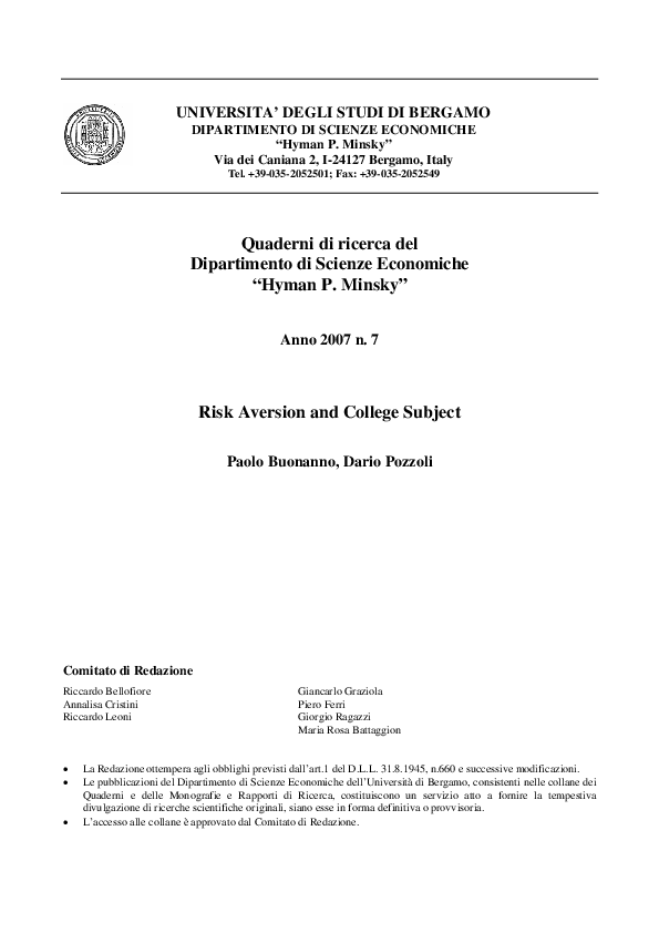 (PDF) Risk Aversion and College Subject