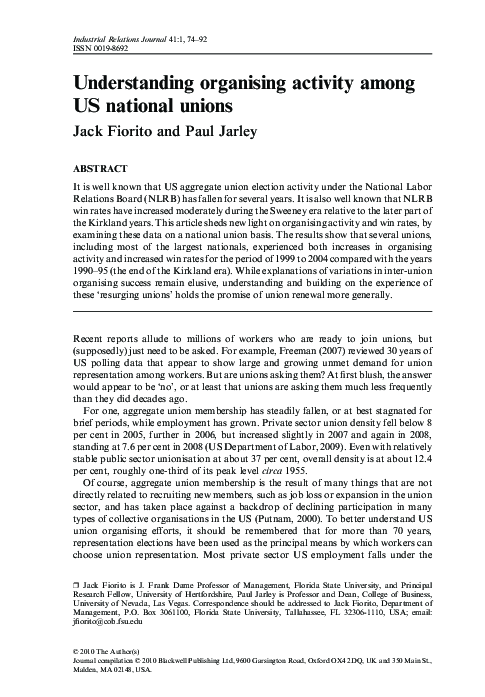 (PDF) Understanding organising activity among US national unions | Jack ...