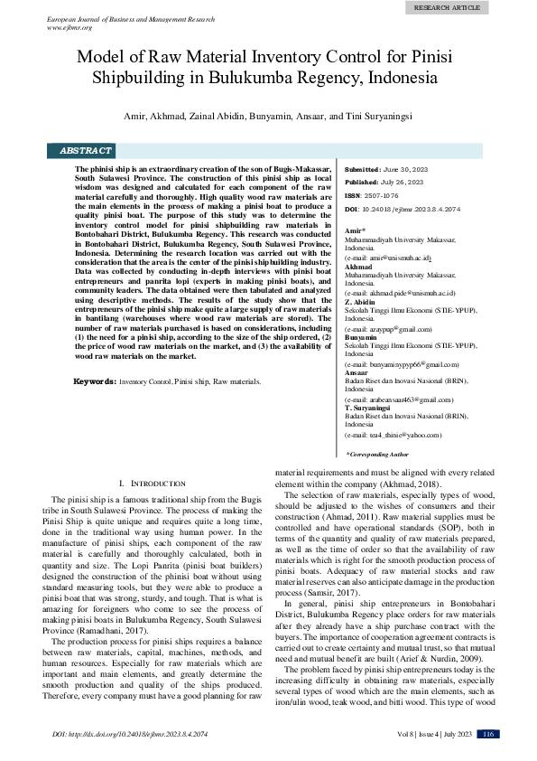 (PDF) Model of Raw Material Inventory Control for Pinisi Shipbuilding ...