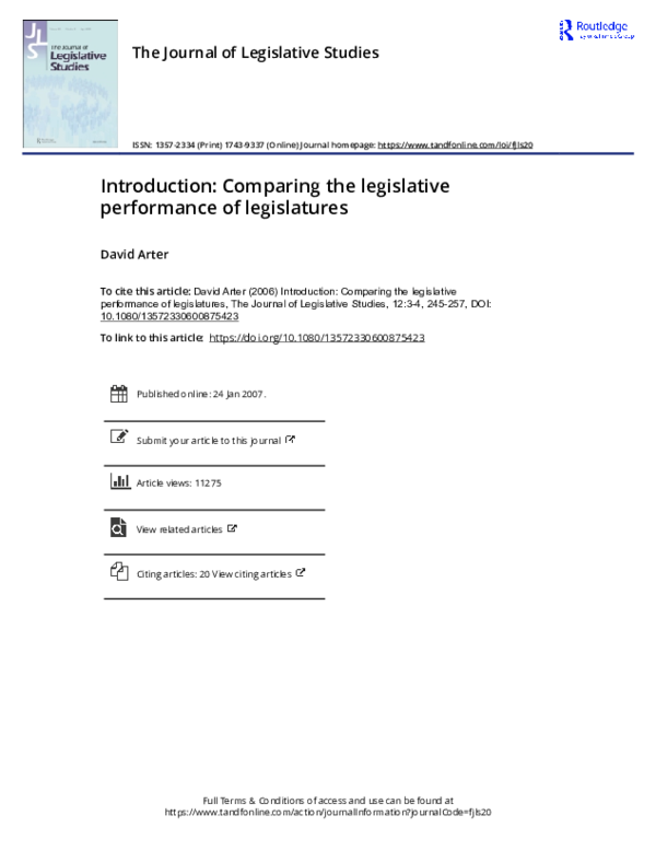 (PDF) Introduction: Comparing the legislative performance of legislatures