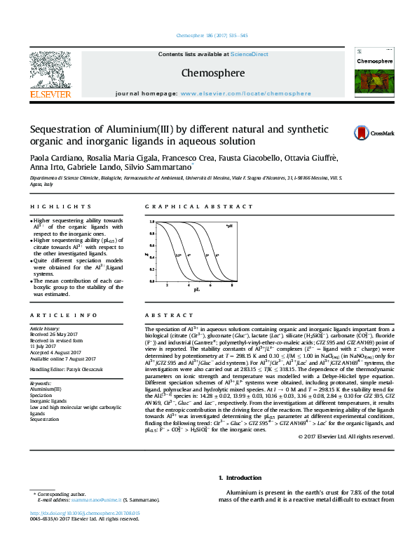(PDF) Sequestration of Aluminium(III) by different natural and ...