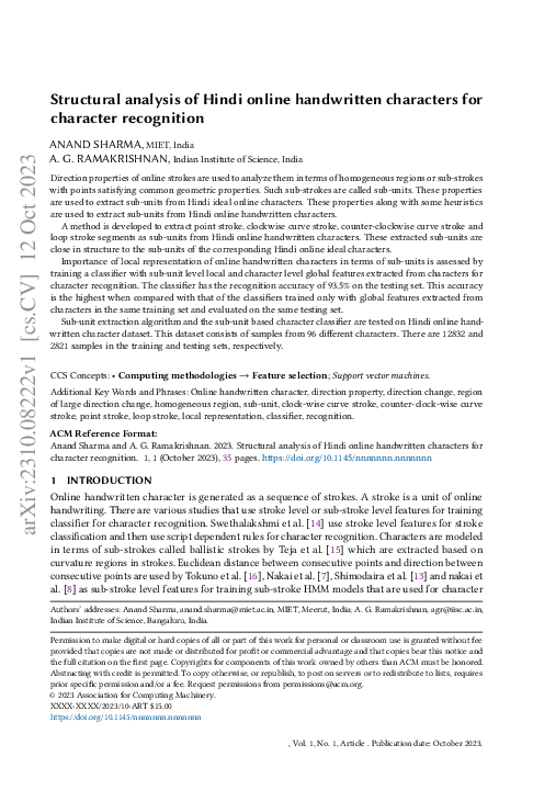 (PDF) Structural analysis of Hindi online handwritten characters for character recognition
