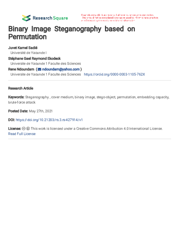 (PDF) Binary image steganography based on permutation