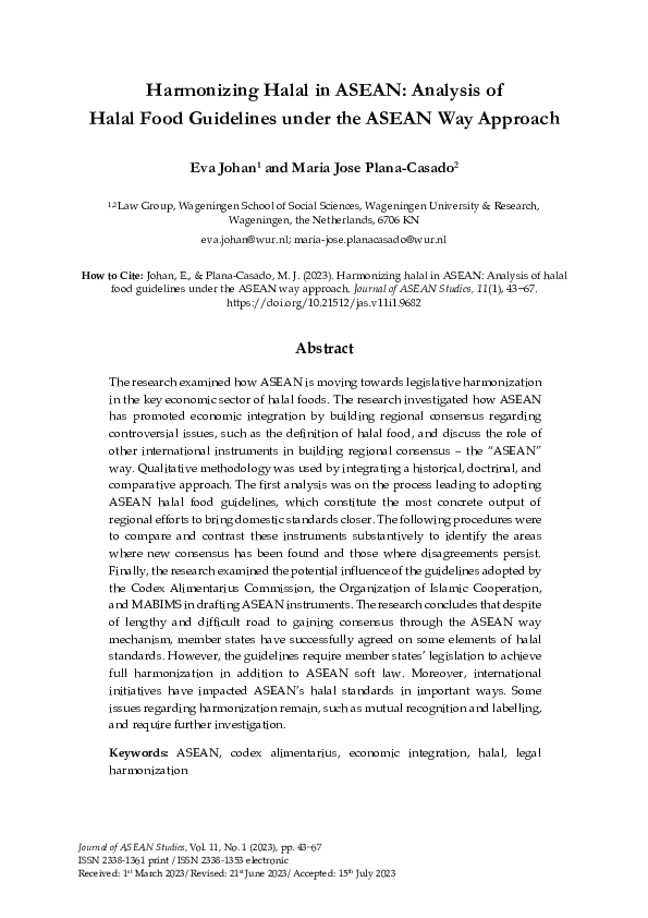 (PDF) Harmonizing Halal in ASEAN: Analysis of Halal Food Guidelines ...