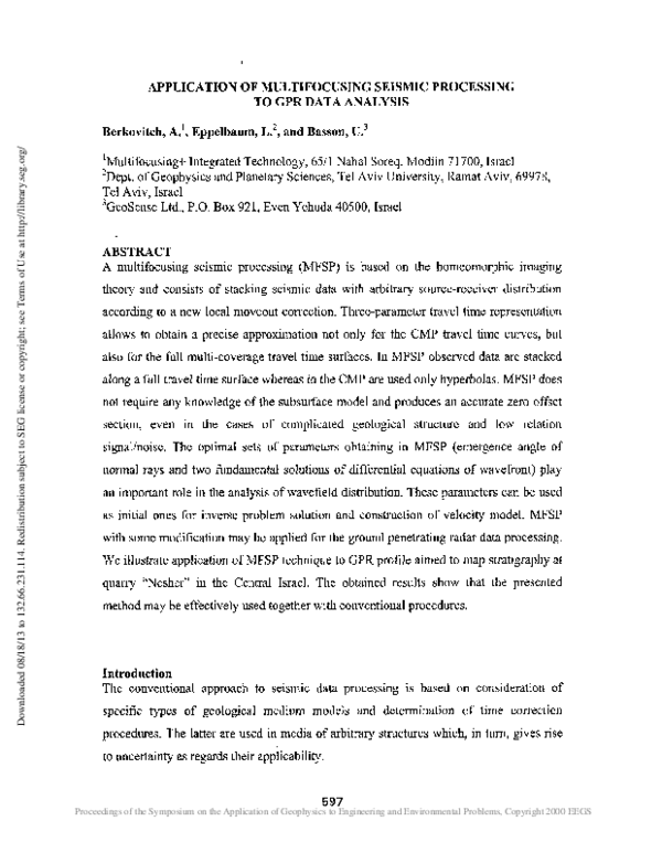 (PDF) APPLICATION OF MULTIFOCUSING SEISMIC PROCESSING TO GPR DATA ANALYSIS