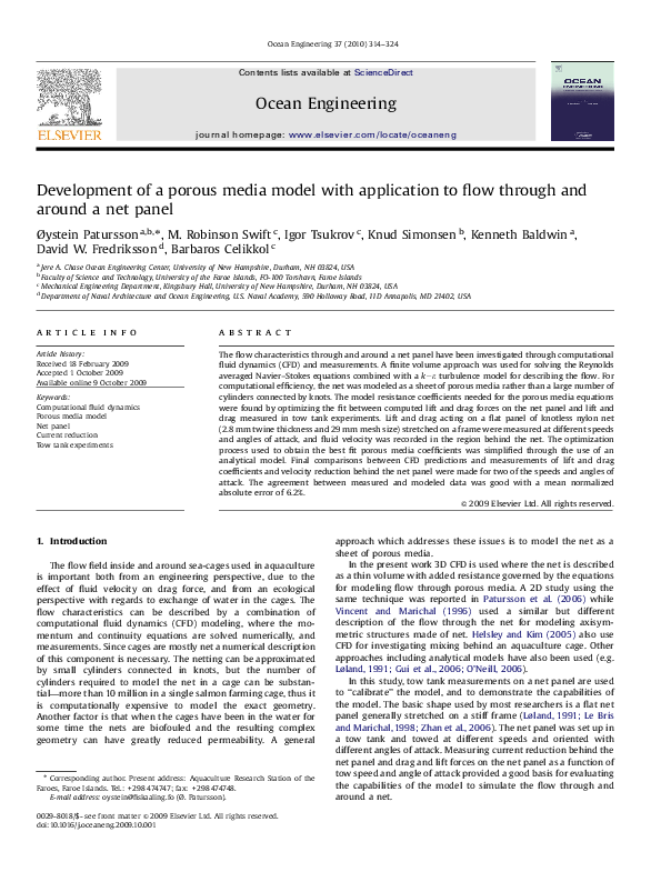 (PDF) Development of a porous media model with application to flow through and around a net ...