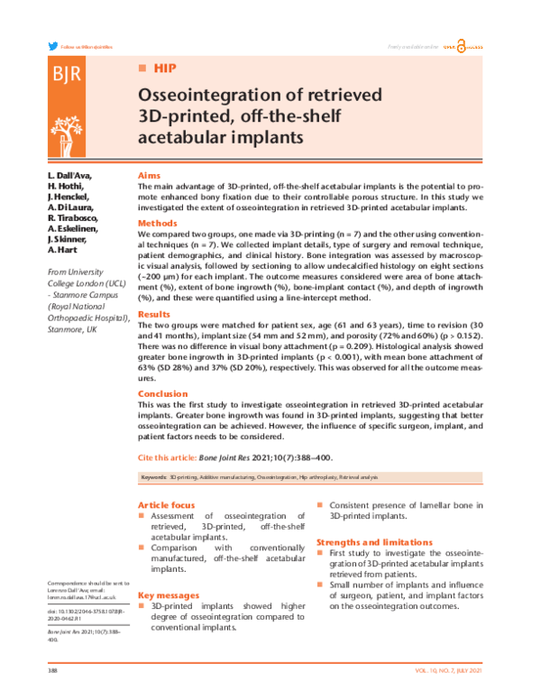 (PDF) Osseointegration of retrieved 3D-printed, off-the-shelf ...