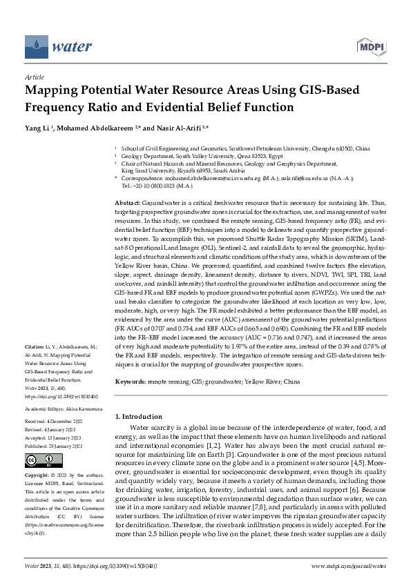 (PDF) Mapping Potential Water Resource Areas Using GIS-Based Frequency Ratio and Evidential ...