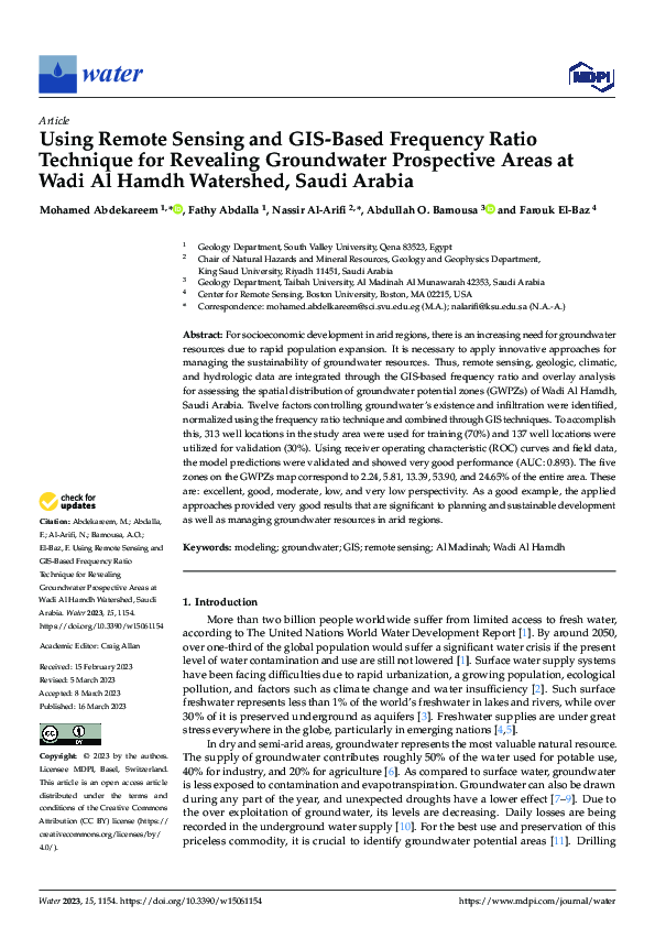 Pdf Using Remote Sensing And Gis Based Frequency Ratio Technique For Revealing Groundwater